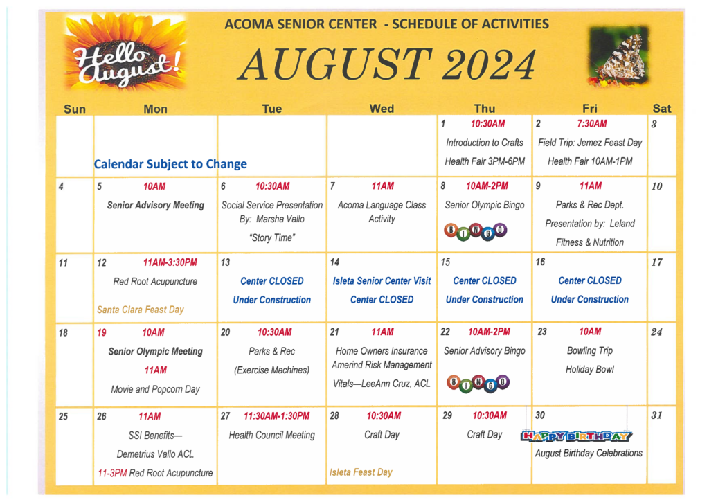 Community Calendar | Pueblo of Acoma